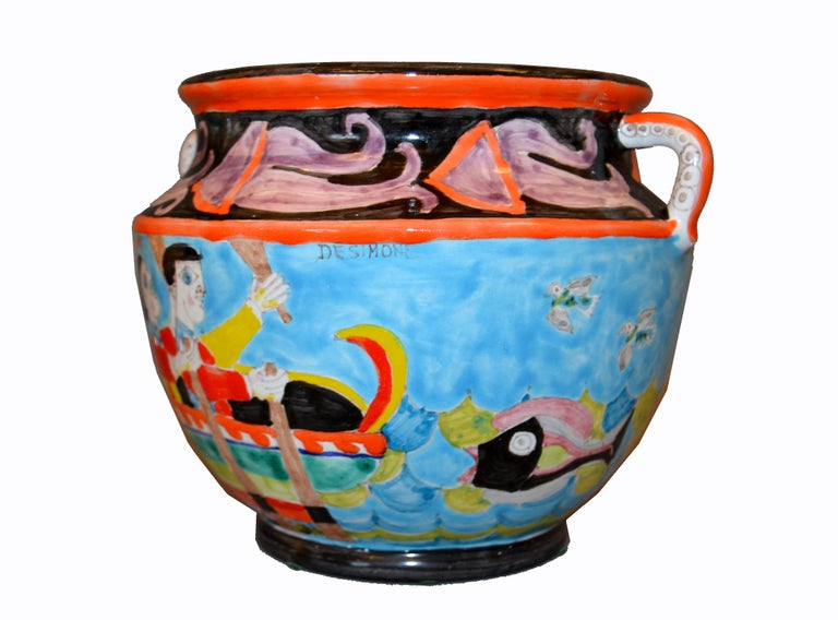 Italian Giovanni Desimone Hand Painted Art Pottery Bowl Handles Octopus ...