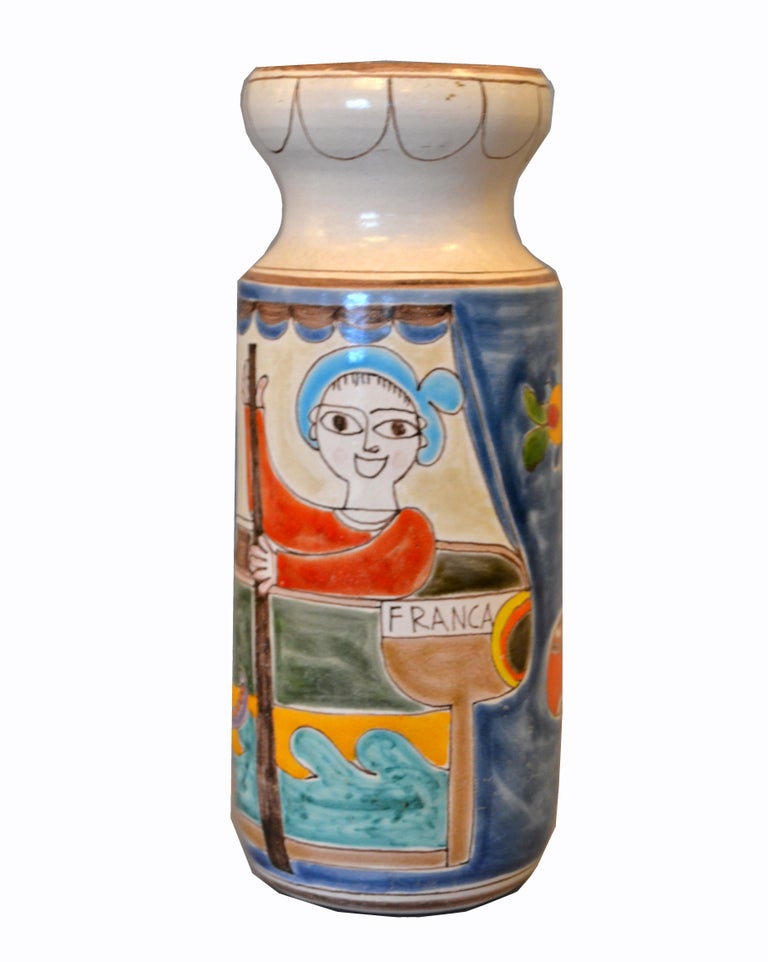 Italian Giovanni Desimone Hand Painted Big Art Pottery Flower Vase ...