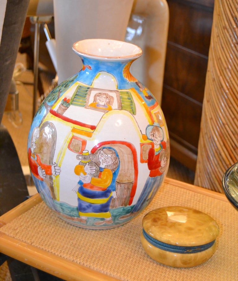 Italian Giovanni Desimone Hand Painted Big Art Pottery Orange Picking ...