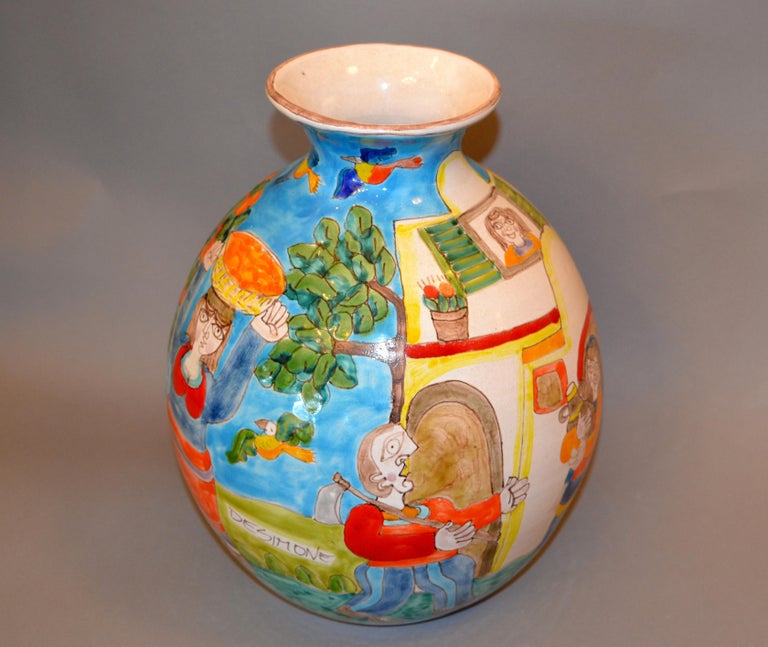 Italian Giovanni Desimone Hand Painted Big Art Pottery Orange Picking ...