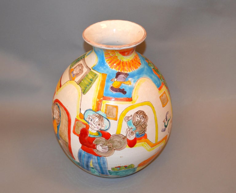 Italian Giovanni Desimone Hand Painted Big Art Pottery Orange Picking ...