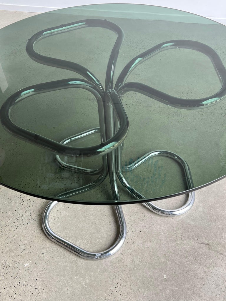 Italian Giotto Stoppino Smoked Glass and Chrome Round Glass Table, 1970 ...