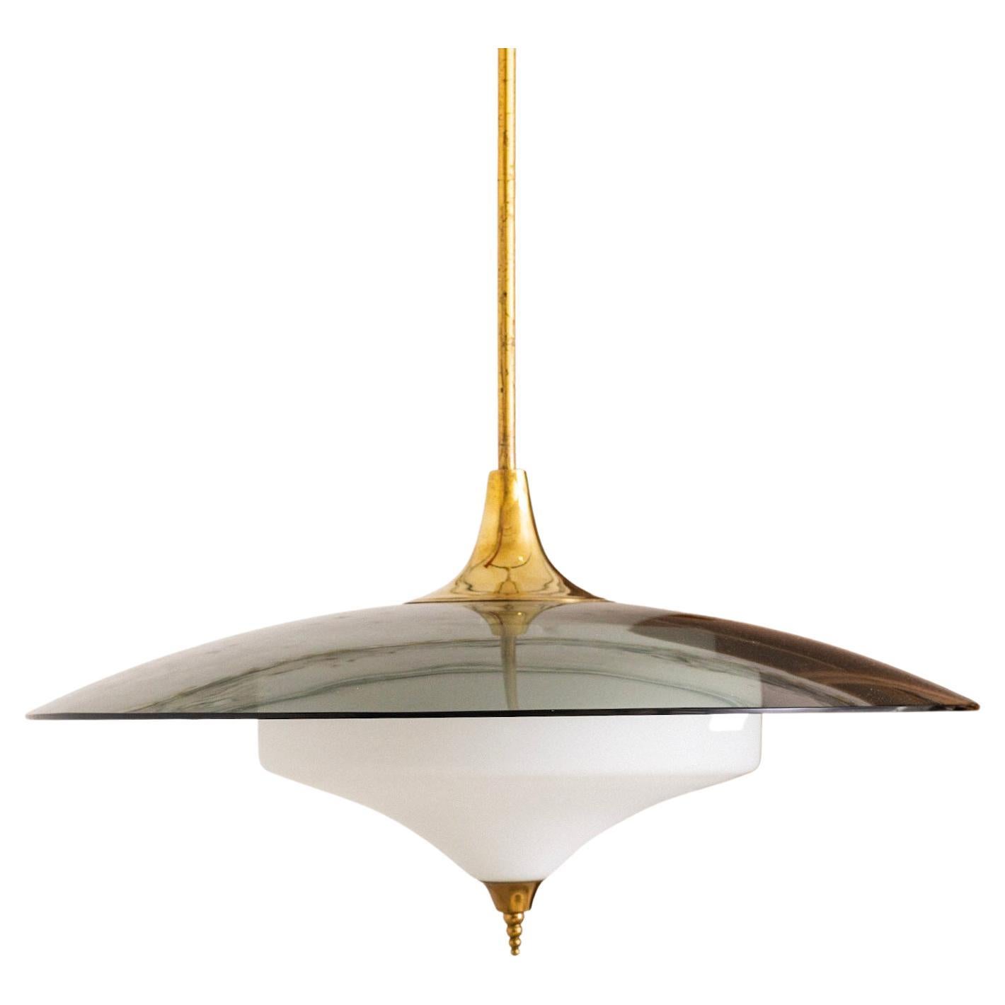 Italian Glass and Brass Pendant Light in the Style of Pietro Chiesa For ...