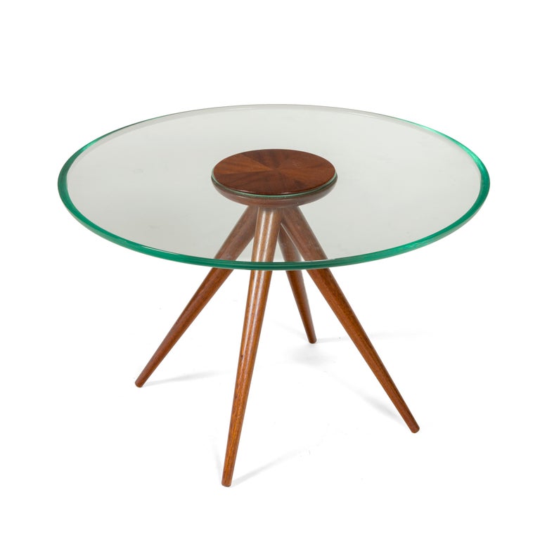 Italian Glass and Mahogany Round Occasional Table in the Manner of ...