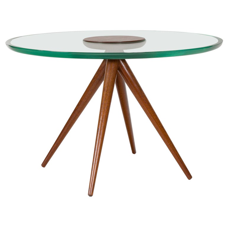 Italian Glass and Mahogany Round Occasional Table in the Manner of ...