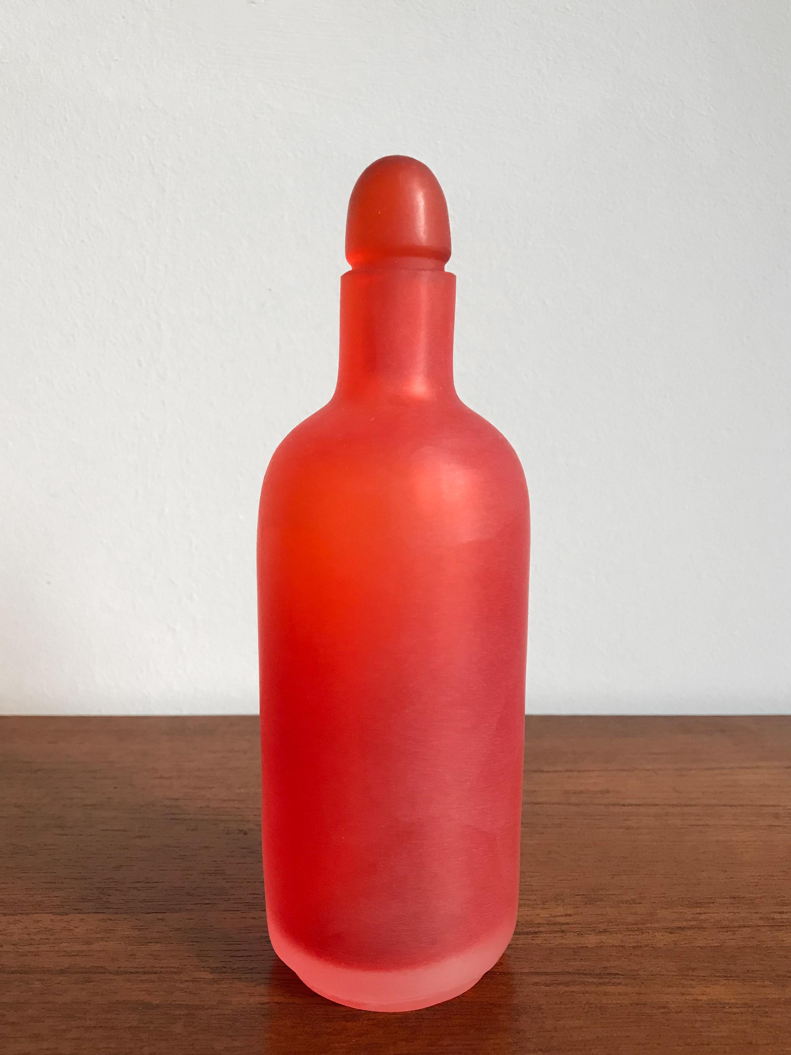 Italian Red Glass Bottle by Venini Murano Serie “Velati”, 1996 For Sale ...