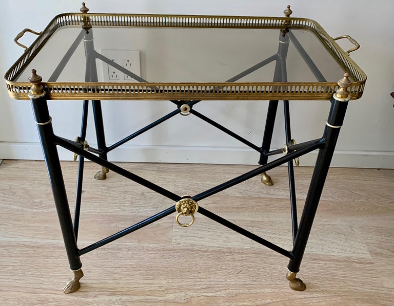 Italian Glass Tray Table with Brass Lion Detailing at 1stDibs