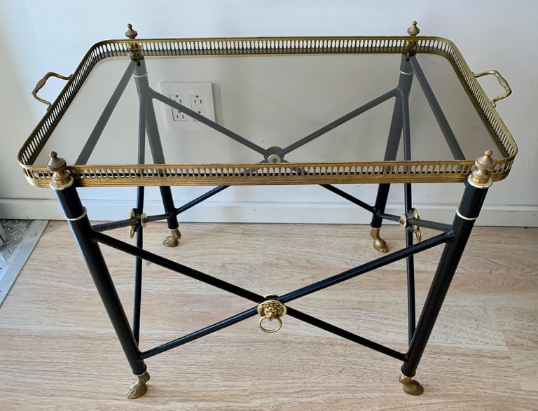 Italian Glass Tray Table with Brass Lion Detailing at 1stDibs