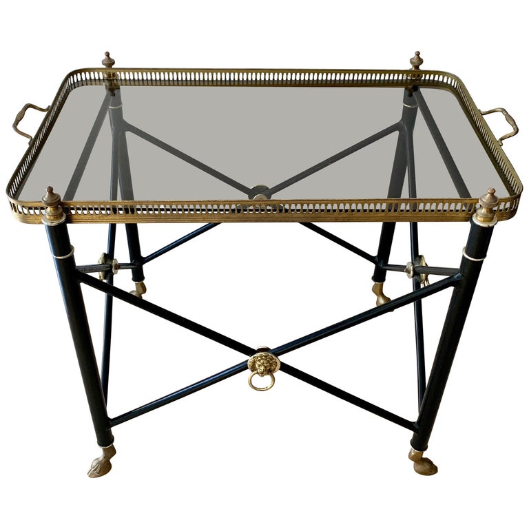 Italian Glass Tray Table with Brass Lion Detailing at 1stDibs