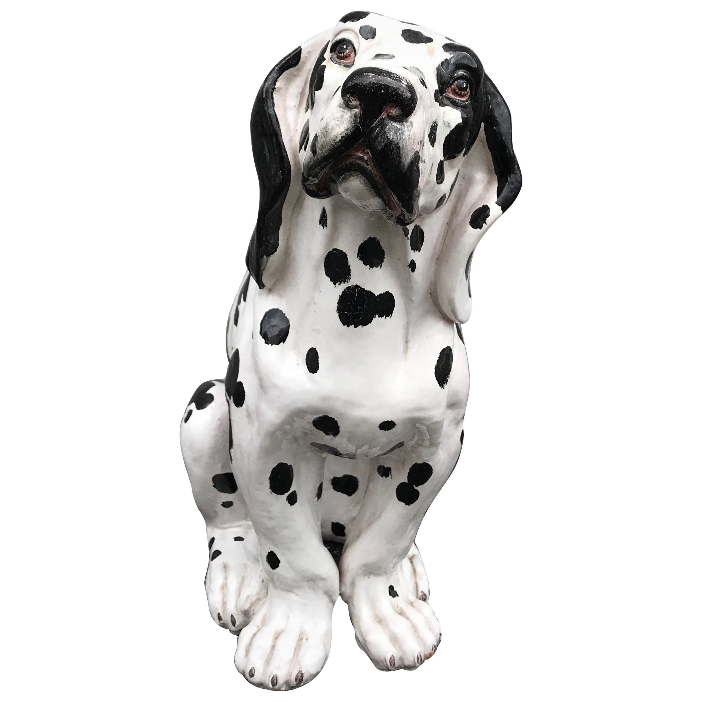 Mid Century Italian Majolica Dalmatian Sculpture at 1stDibs