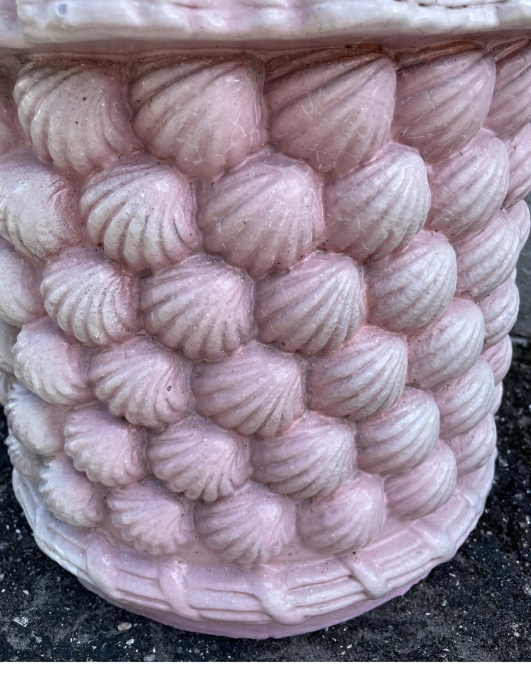 Italian Glazed Terra Cotta Shell Motif Garden Seat For Sale at 1stDibs