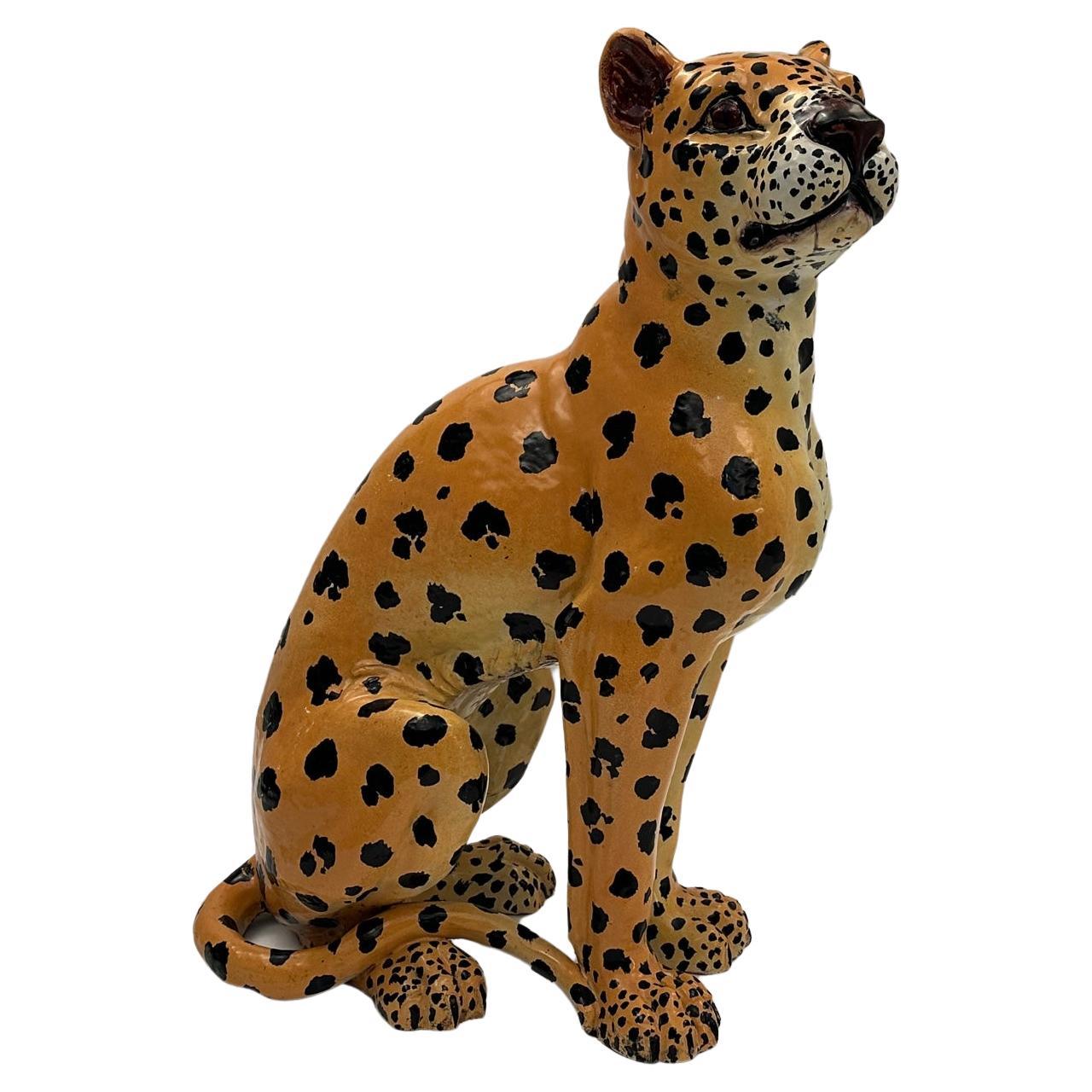 Italian Glazed Terracotta Sculpture of a Leopard For Sale at 1stDibs