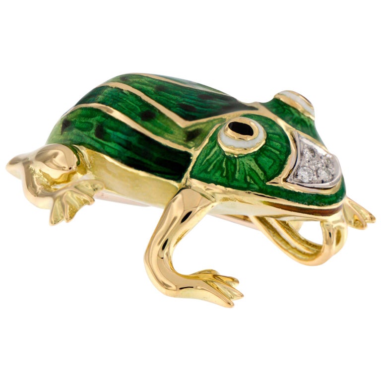 Italian Gold Enamel Frog Pin or Pendant at 1stDibs | enamel pin to necklace