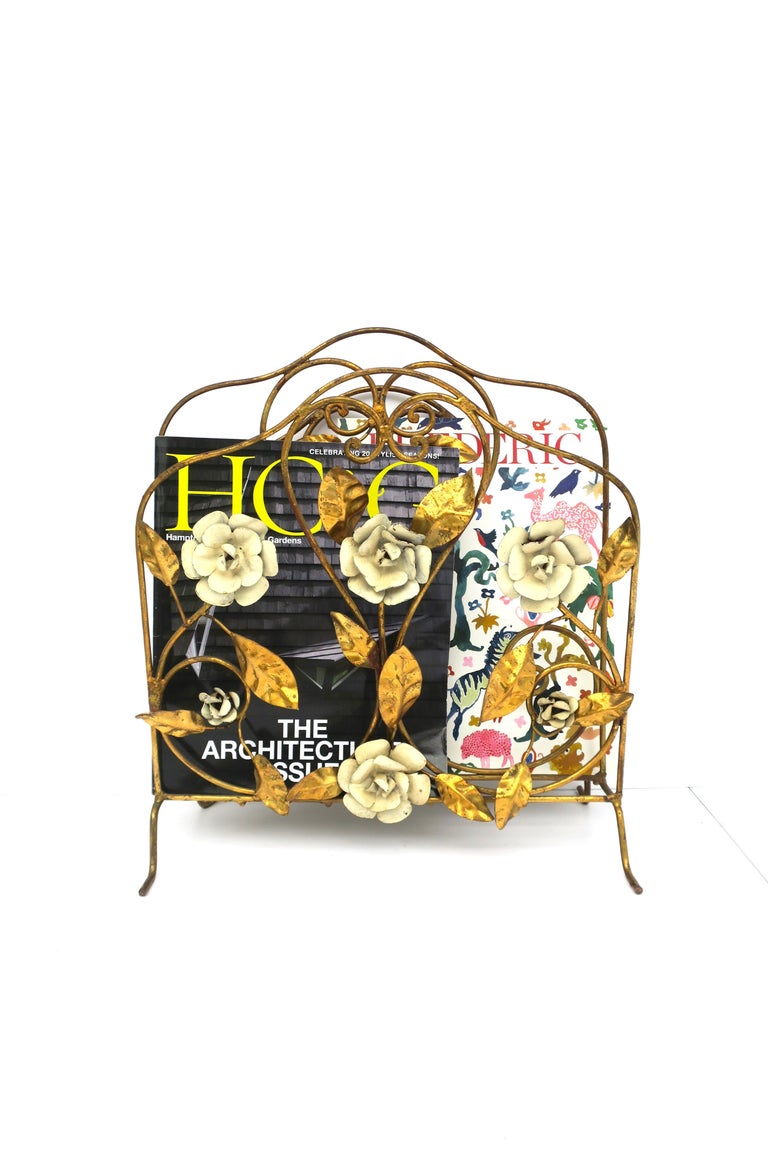 Italian Gold Gilt Magazine Holder Rack with Flowers and Leaves, 1950s ...