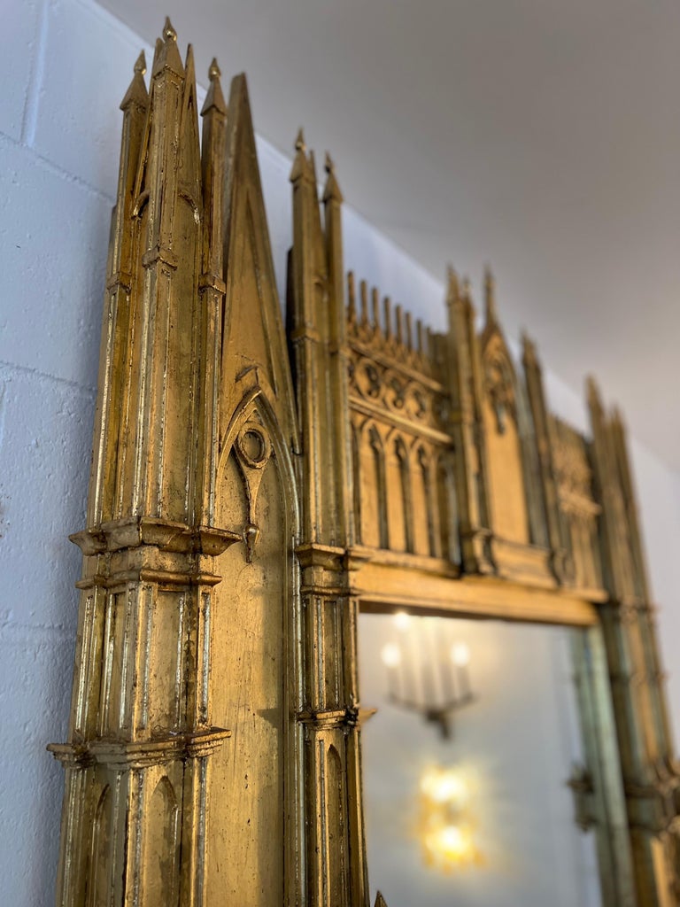 Italian Gothic Mirror Console with Black Marble For Sale at 1stDibs