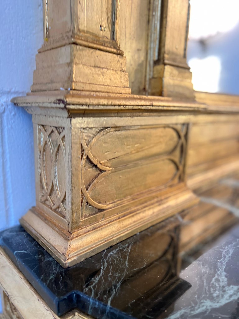 Italian Gothic Mirror Console with Black Marble For Sale at 1stDibs