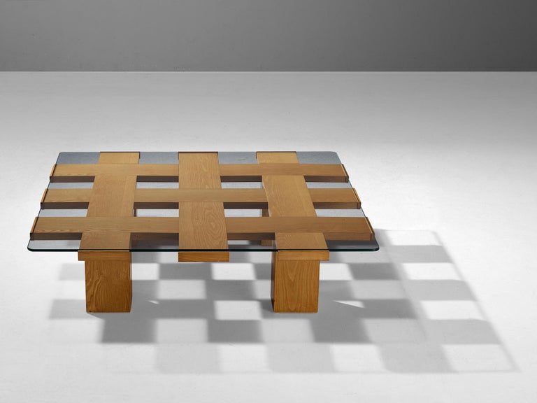 Italian Graphic Coffee Table in Ash and Glass For Sale at 1stDibs