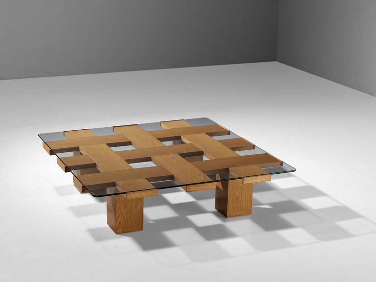 Italian Graphic Coffee Table in Ash and Glass For Sale at 1stDibs