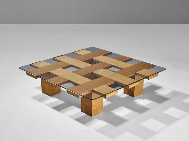 Italian Graphic Coffee Table in Ash and Glass For Sale at 1stDibs