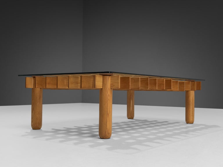 Italian Graphic Coffee Table in Maple and Glass For Sale at 1stDibs