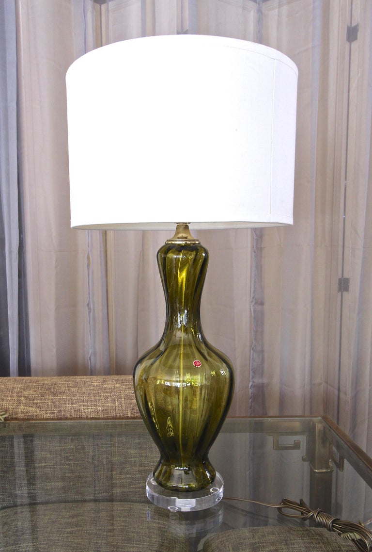 Italian Green Absinthe Colored Murano Glass Table Lamp at 1stDibs