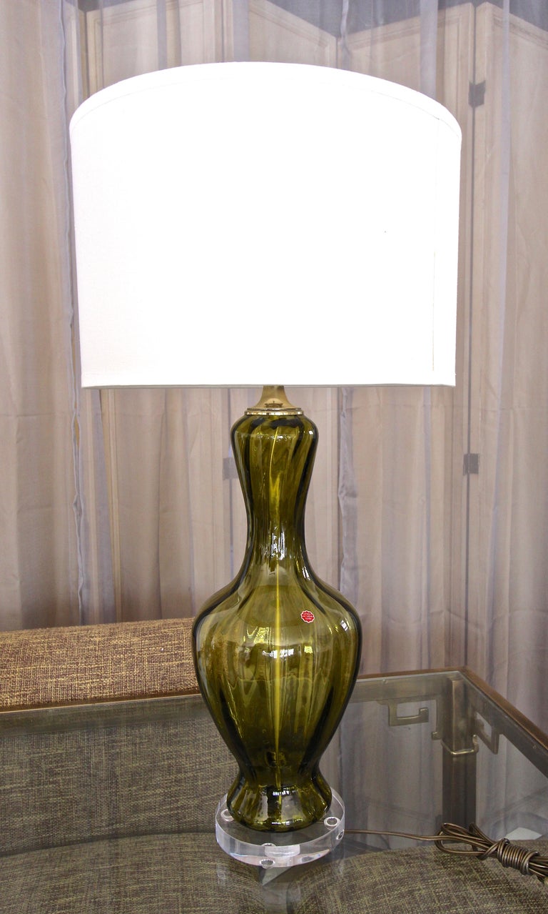 Italian Green Absinthe Colored Murano Glass Table Lamp at 1stDibs