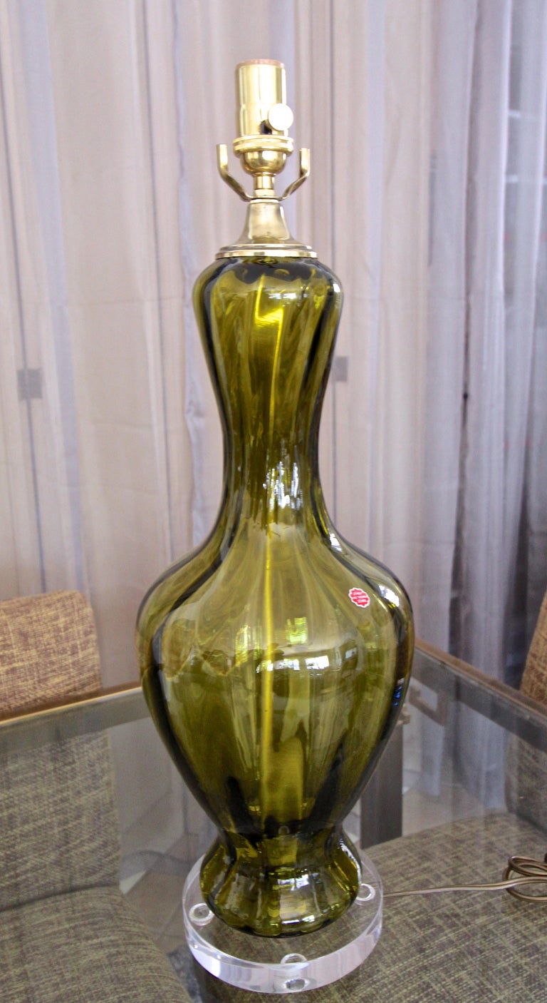 Italian Green Absinthe Colored Murano Glass Table Lamp at 1stDibs