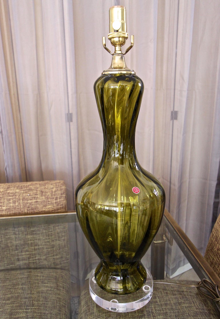 Italian Green Absinthe Colored Murano Glass Table Lamp at 1stDibs