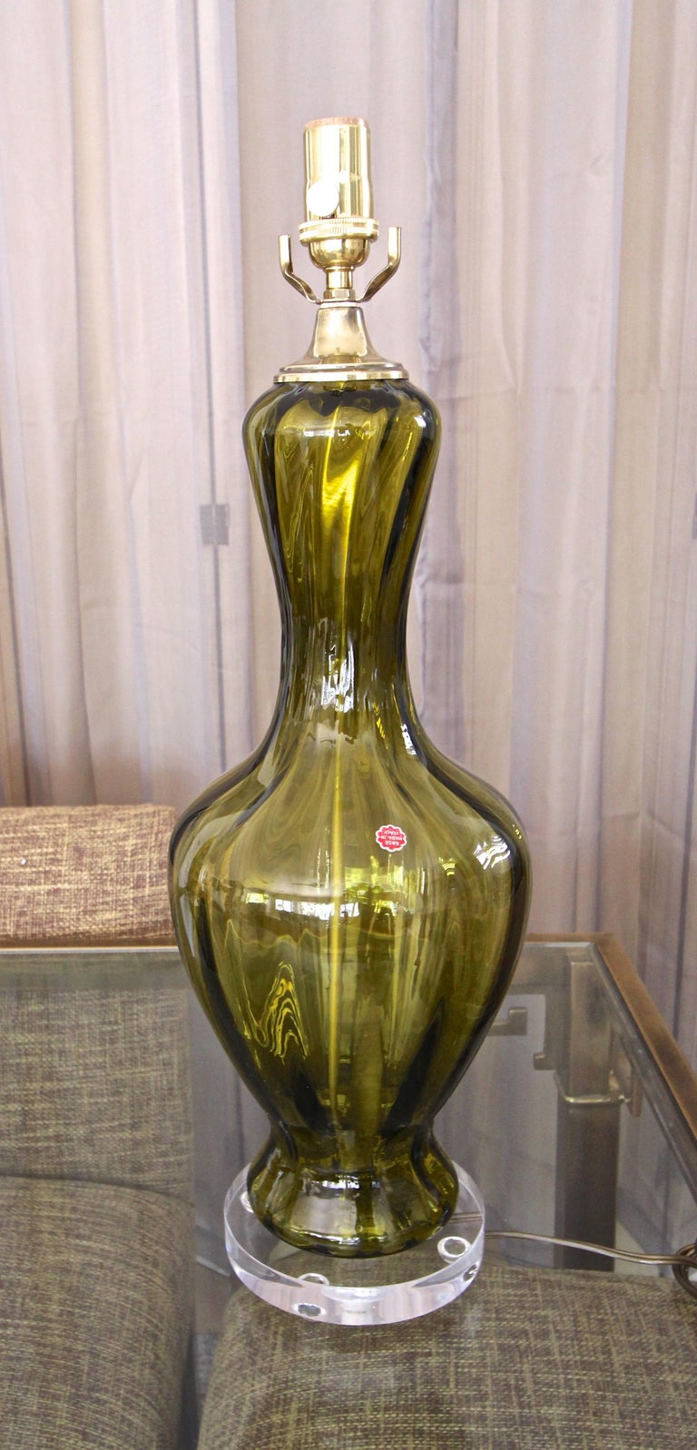 Italian Green Absinthe Colored Murano Glass Table Lamp at 1stDibs