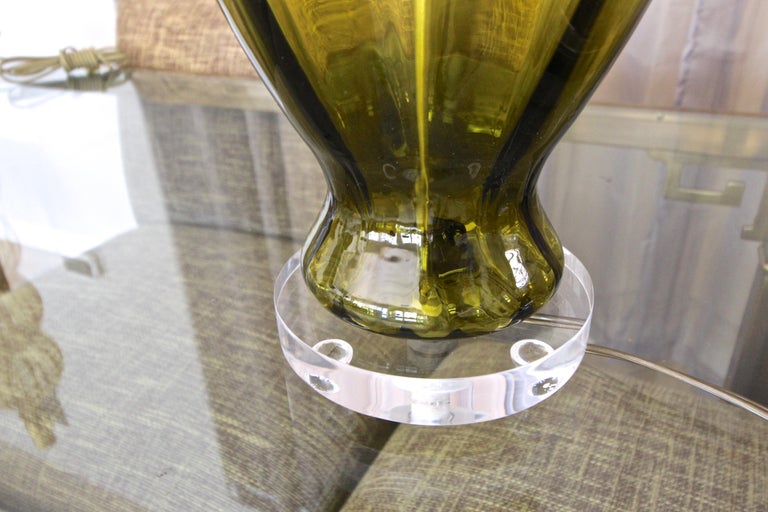 Italian Green Absinthe Colored Murano Glass Table Lamp at 1stDibs