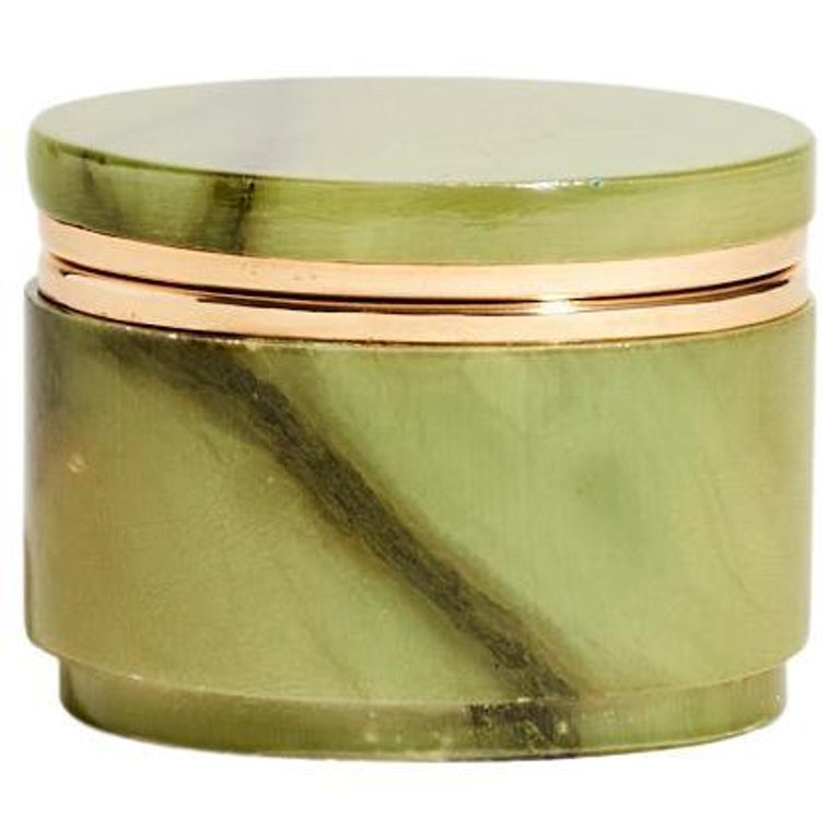 Italian Green Alabaster Oval Jewelry Pot at 1stDibs