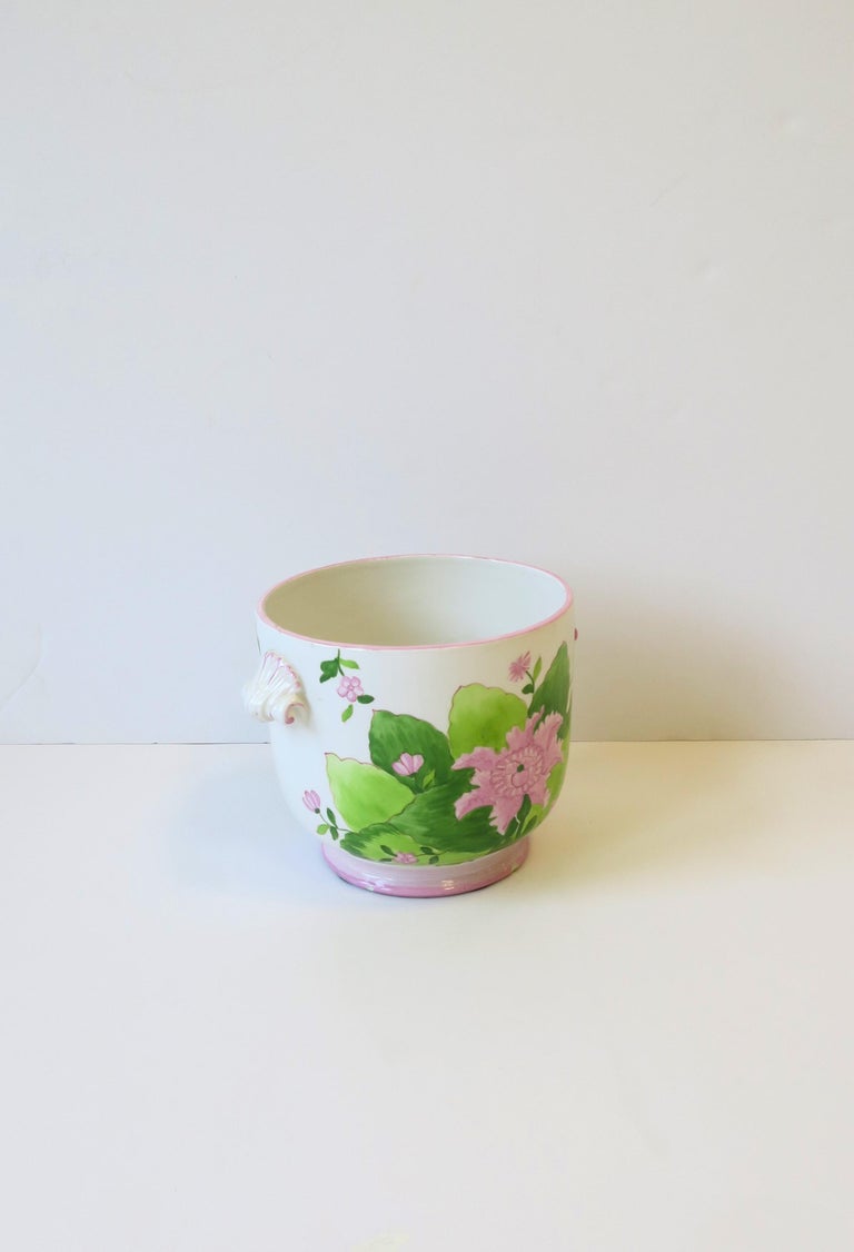 Italian Green and Pink Flower or Plant Cachepot Panter Jardiniere For ...