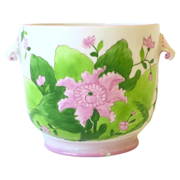 Italian Green and Pink Flower or Plant Cachepot Panter Jardiniere For ...