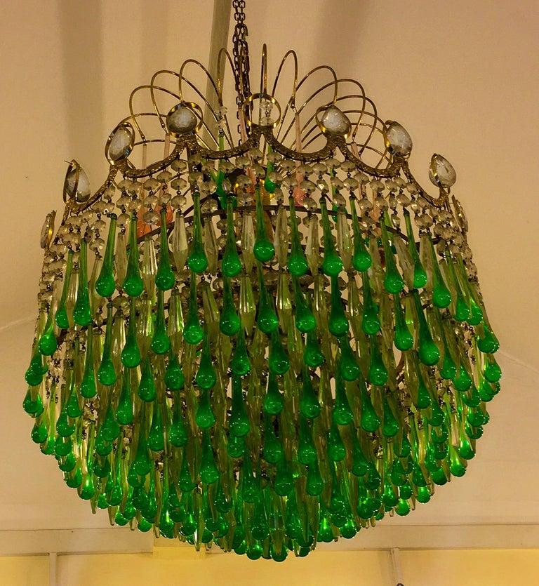 Italian Green Glass Drops Chandelier Venini Style, Murano, 1970s For ...