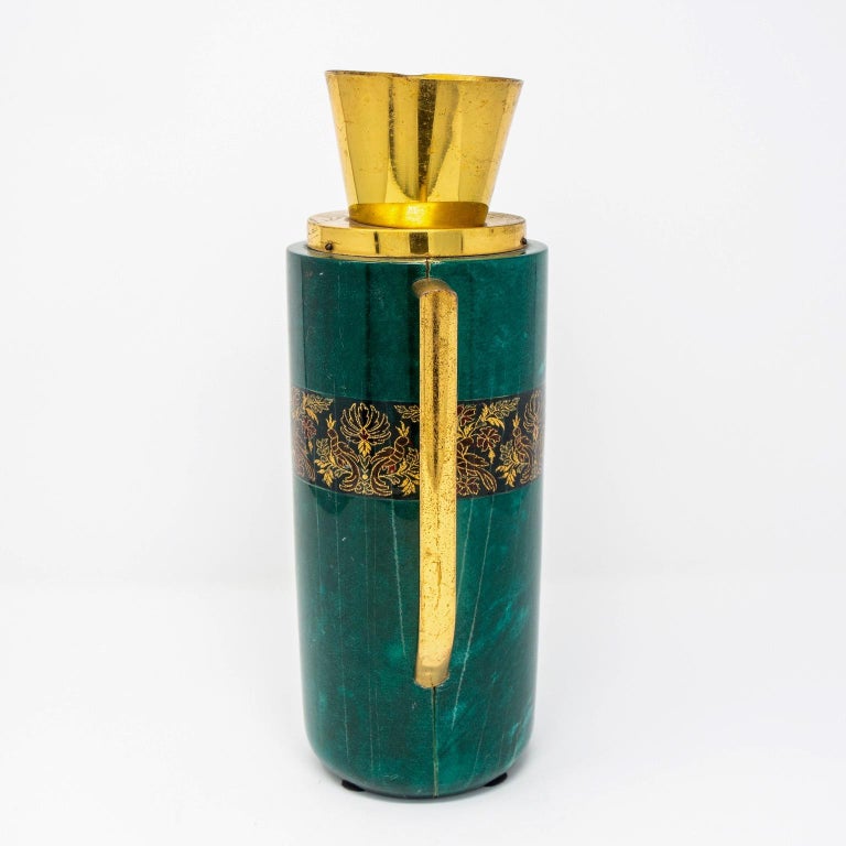 Italian Green Leather and Brass Decanter by Aldo Tura for Macabo For ...