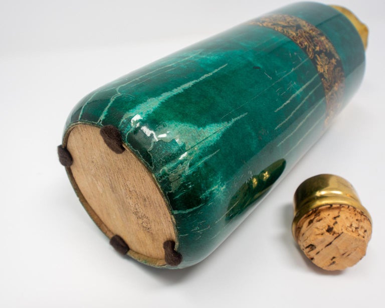 Italian Green Leather and Brass Decanter by Aldo Tura for Macabo For ...