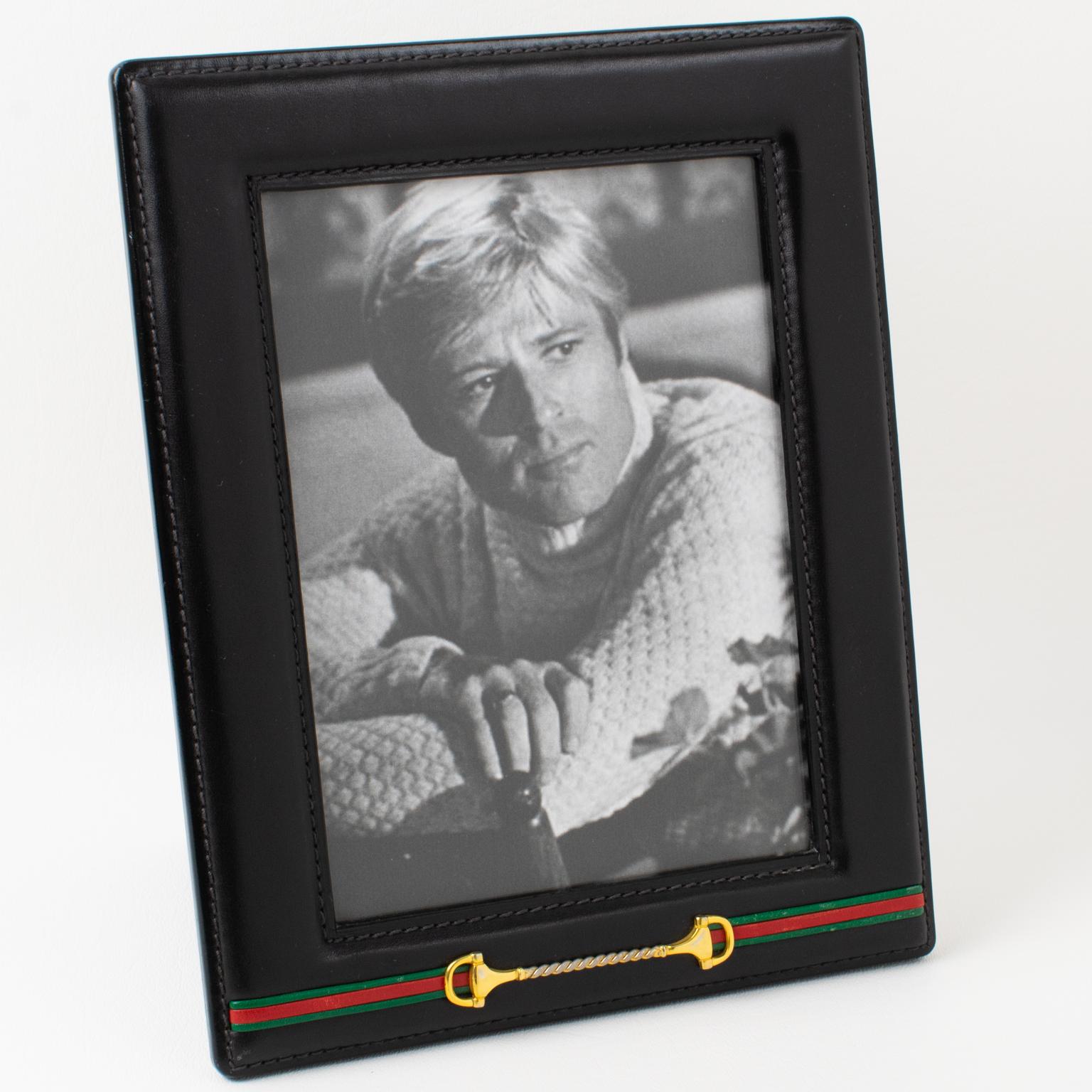 Italian Gucci Hand-Stitched Black Leather Picture Frame at 1stDibs