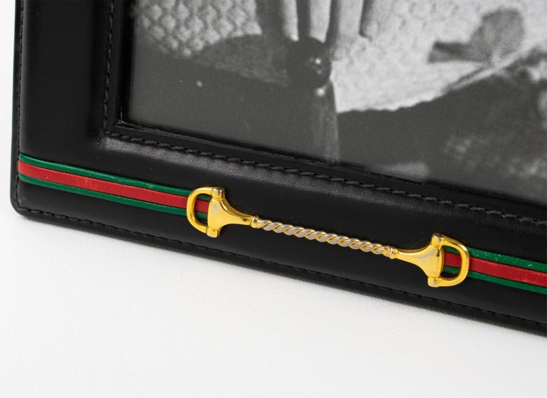 Italian Gucci Hand-Stitched Black Leather Picture Frame For Sale at 1stDibs