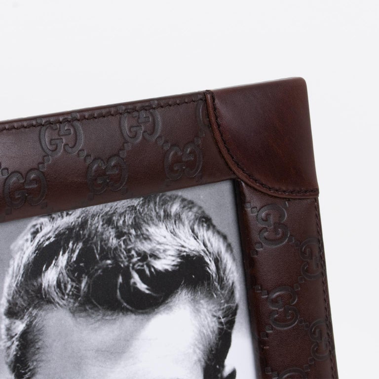 Italian Gucci Hand-Stitched Brown Leather Picture Frame For Sale at 1stDibs