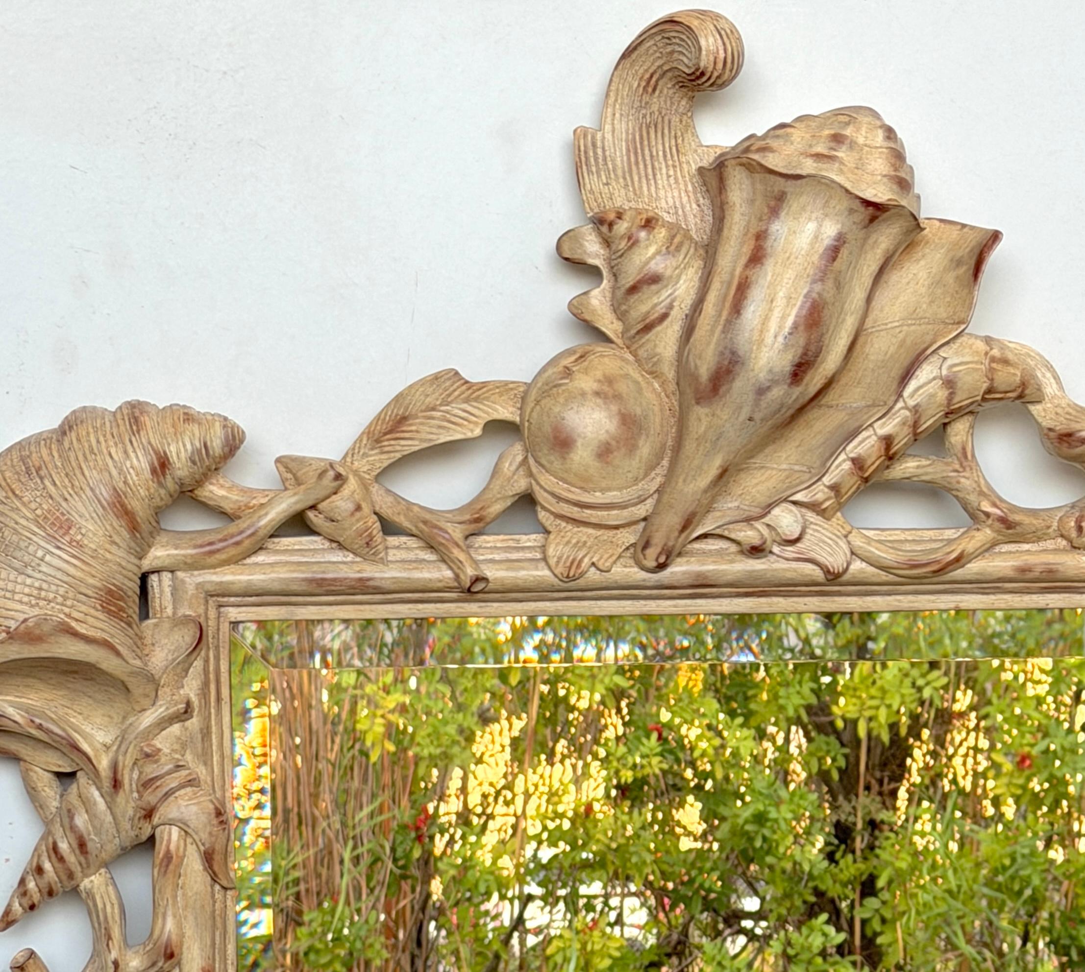 Italian Hand-Carved Grotto Shell and Coral Reef Mirror with Beveled ...
