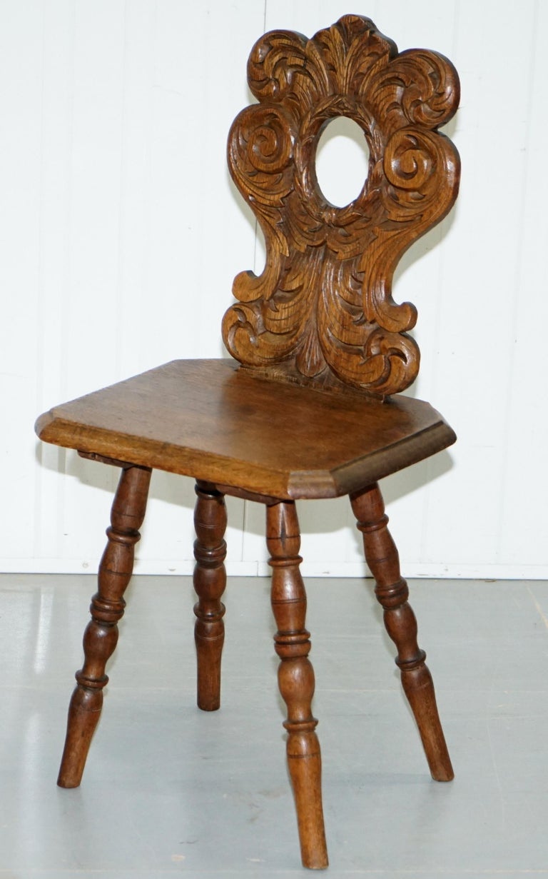 Italian Hand Carved Oak Hall Chair with Ornate Wood Floral Cresting ...