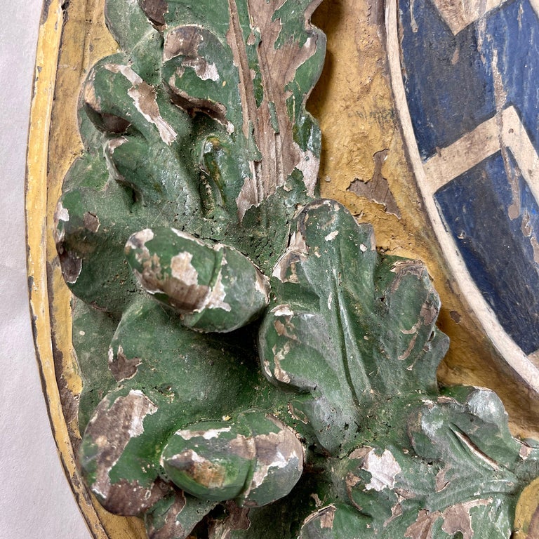 Italian Hand Carved Painted Wooden Coat of Arms Heraldic Crest Wall ...