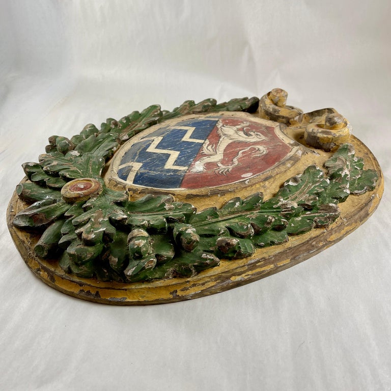 Italian Hand Carved Painted Wooden Coat of Arms Heraldic Crest Wall ...