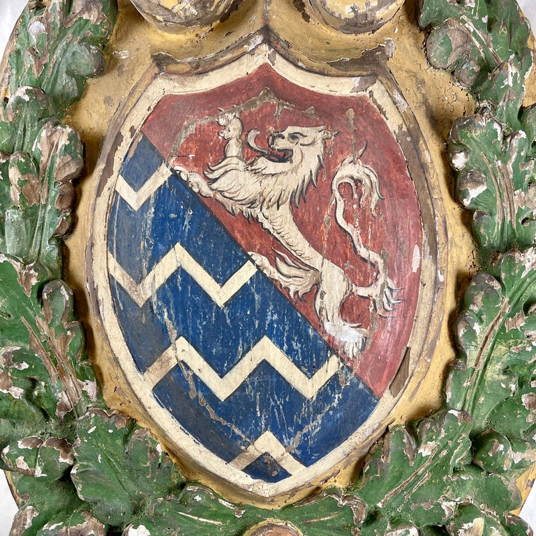 Italian Hand Carved Painted Wooden Coat of Arms Heraldic Crest Wall ...