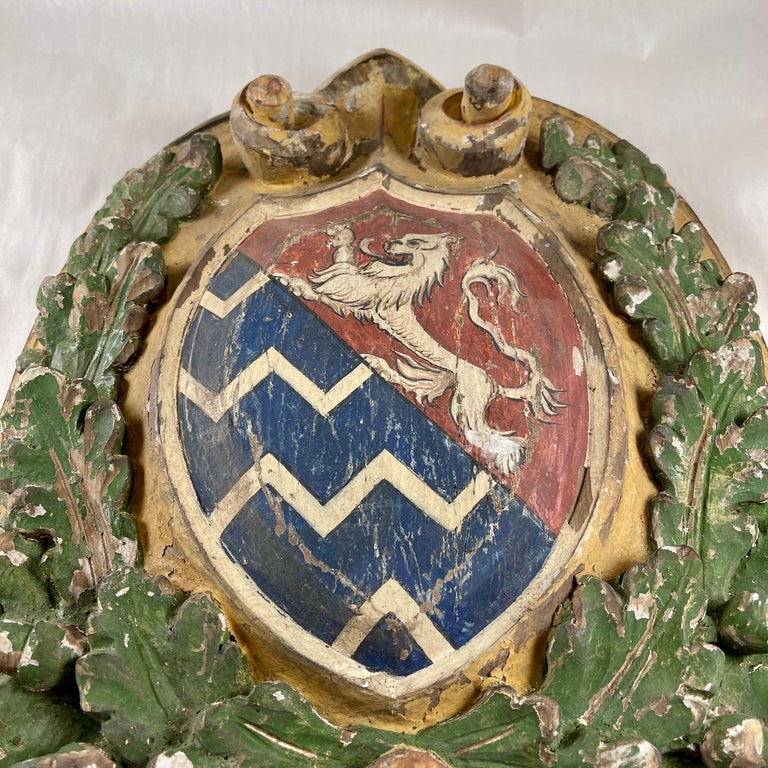 Italian Hand Carved Painted Wooden Coat of Arms Heraldic Crest Wall ...
