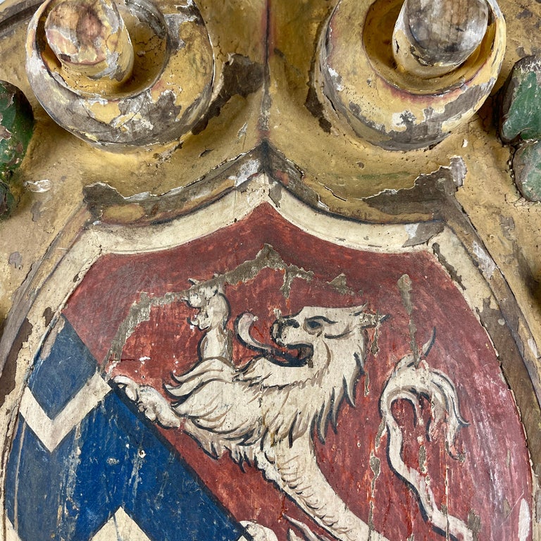 Italian Hand Carved Painted Wooden Coat of Arms Heraldic Crest Wall ...