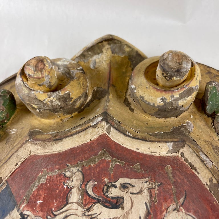 Italian Hand Carved Painted Wooden Coat of Arms Heraldic Crest Wall ...