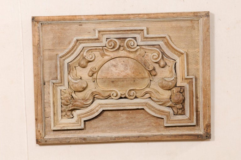 Italian Hand-Carved Raised Wood Panel Wall Plaque W/Shell at Center ...