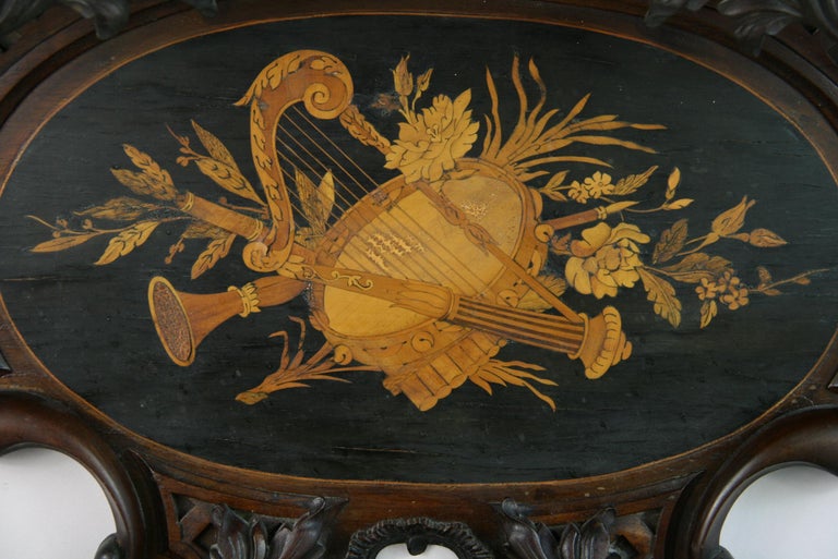 Italian Hand Carved Walnut Wood Shelf with Musical Inlay, Late 19th ...