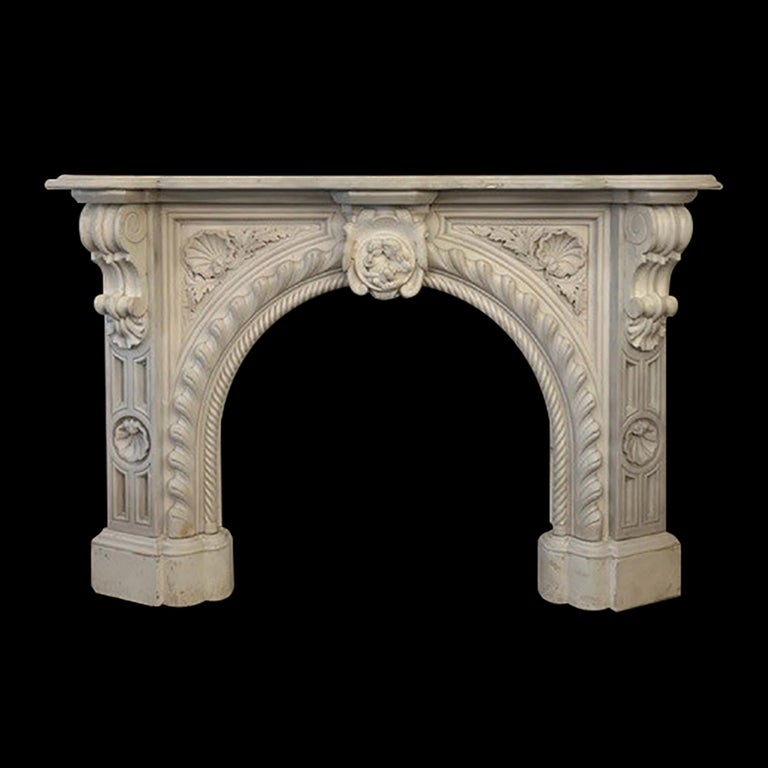 Italian Hand Carved White Marble Mantel Rope Edge Design For Sale at ...